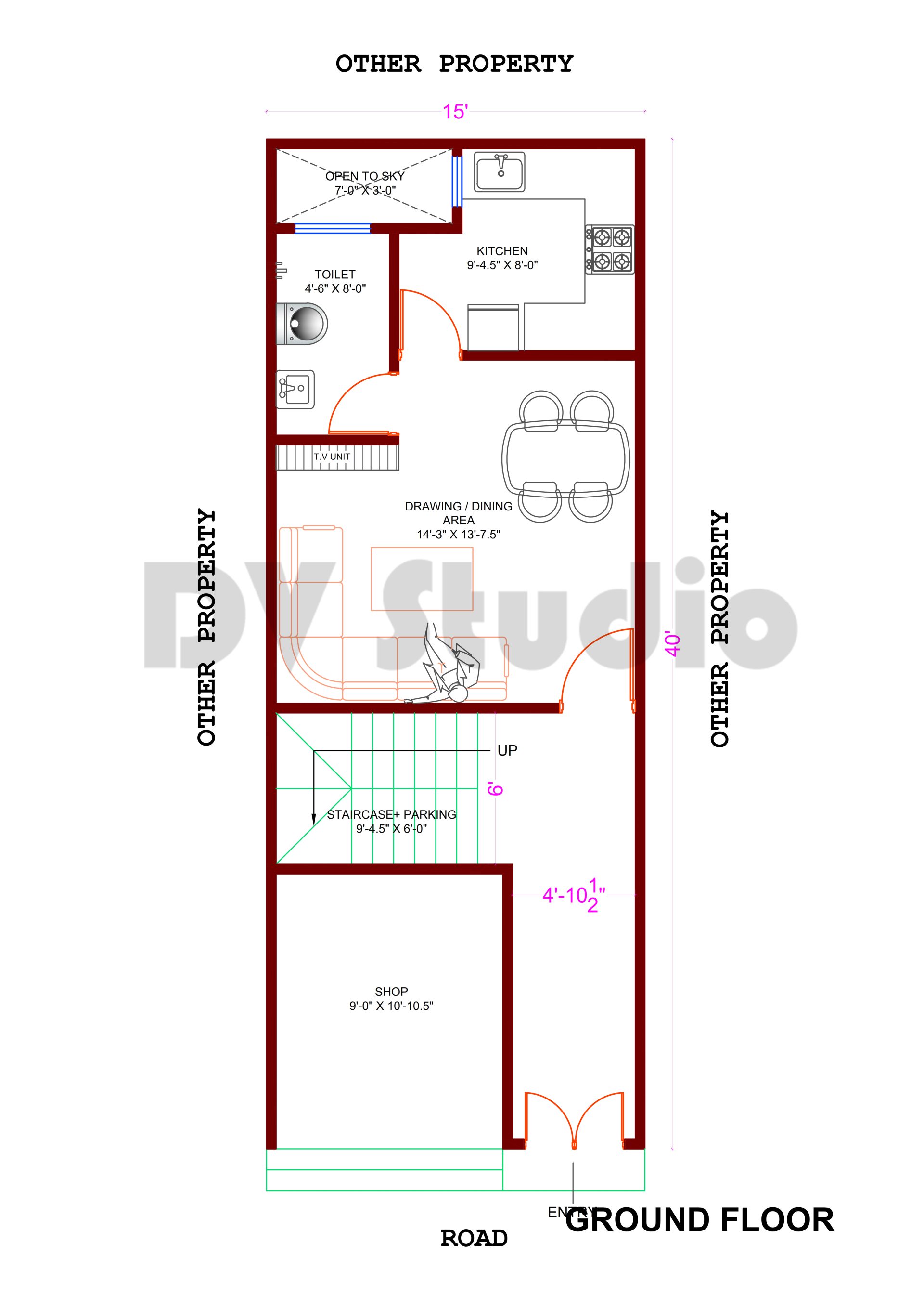 15X40 House Design Option 2 - DV Studio