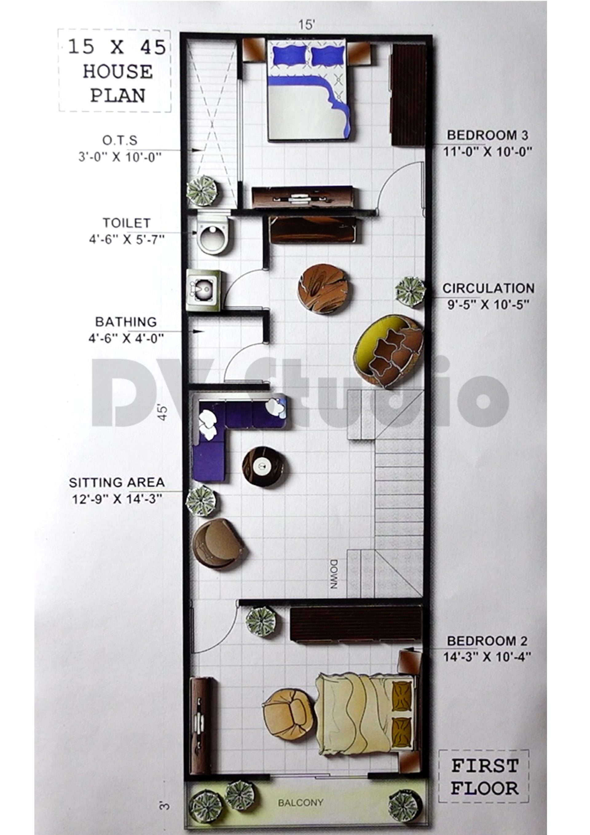 15X45 House Floor Plans - DV Studio