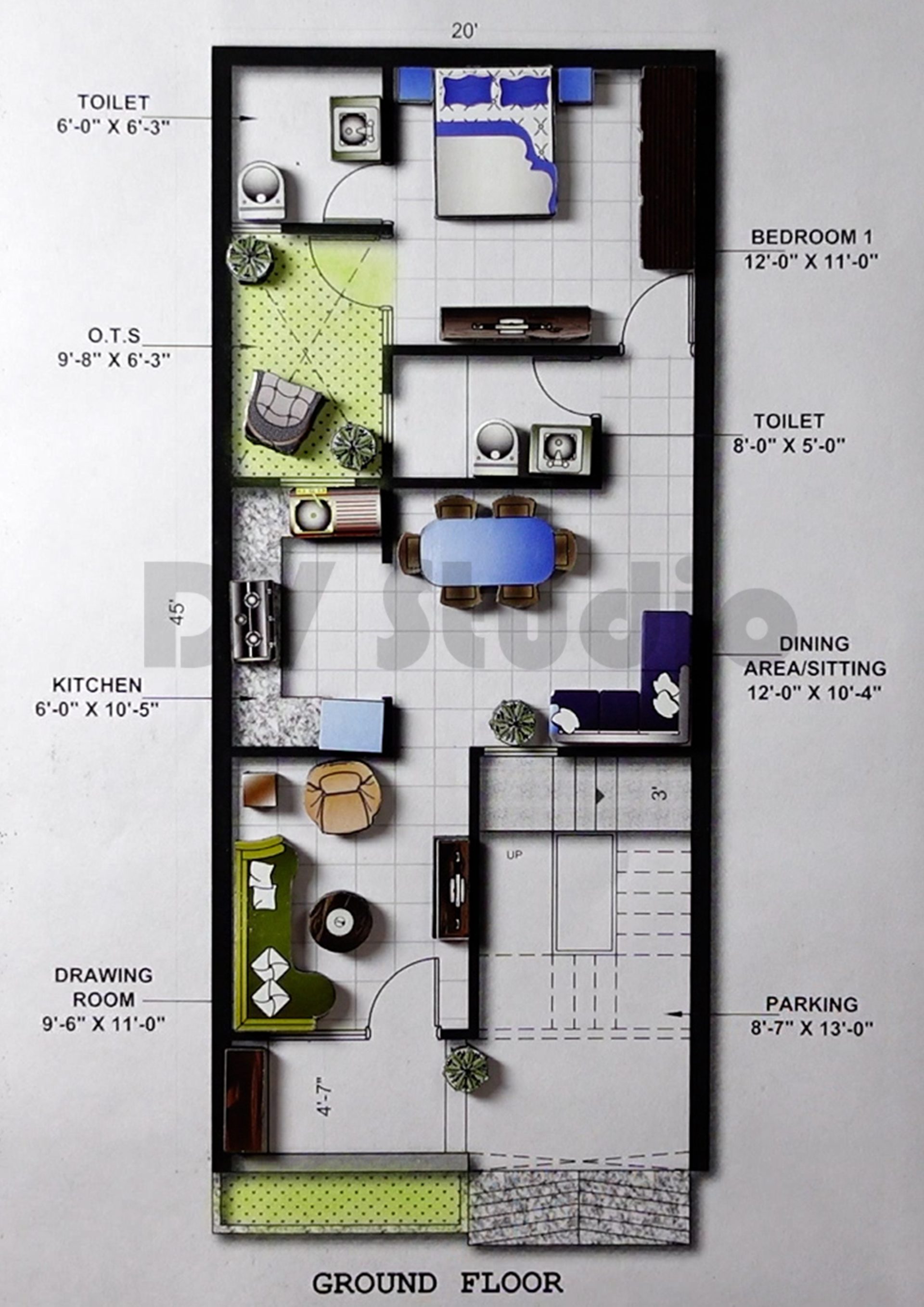 20X45 House Floor Plans - DV Studio