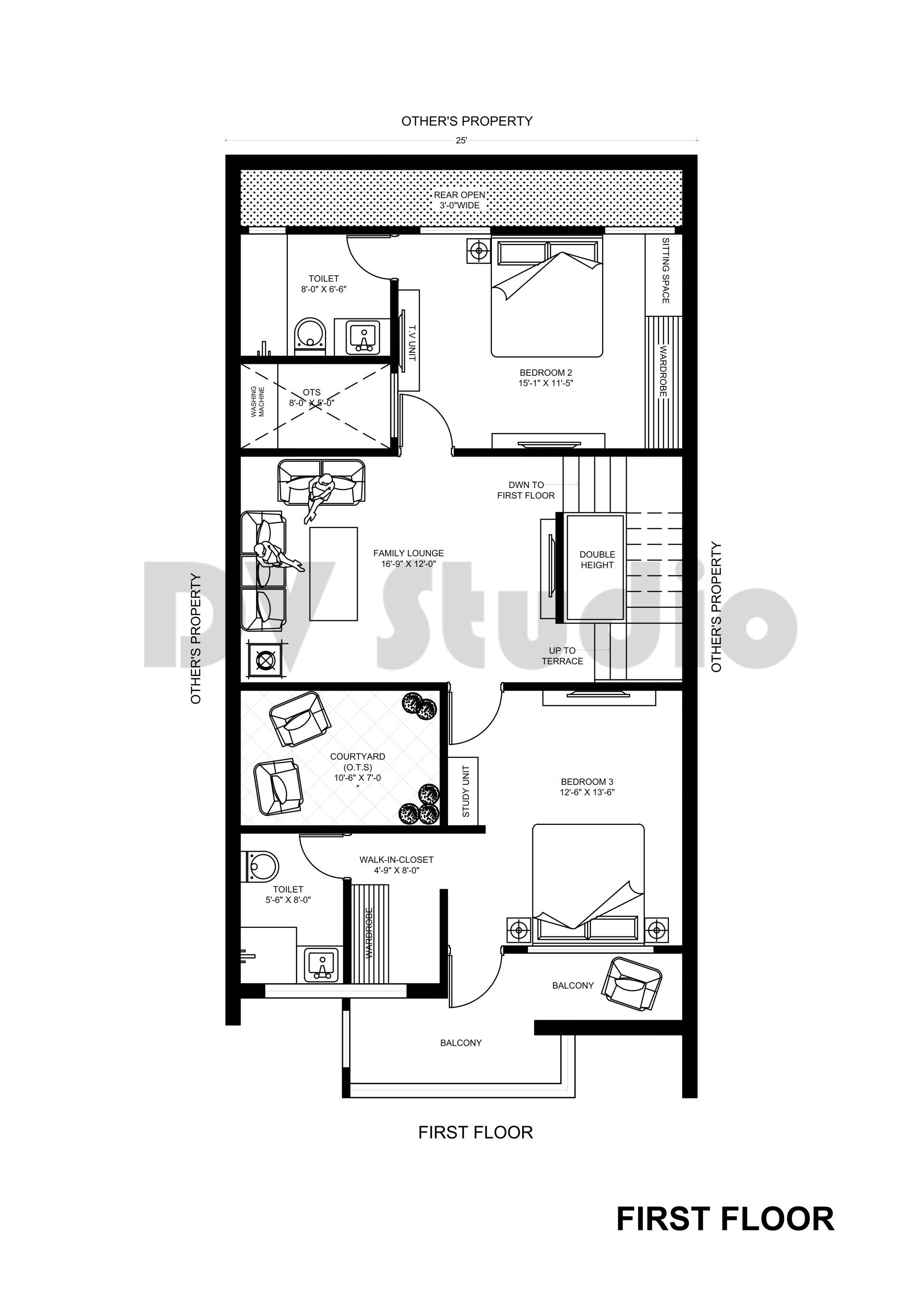 25X50 House Design Option 2 - DV Studio