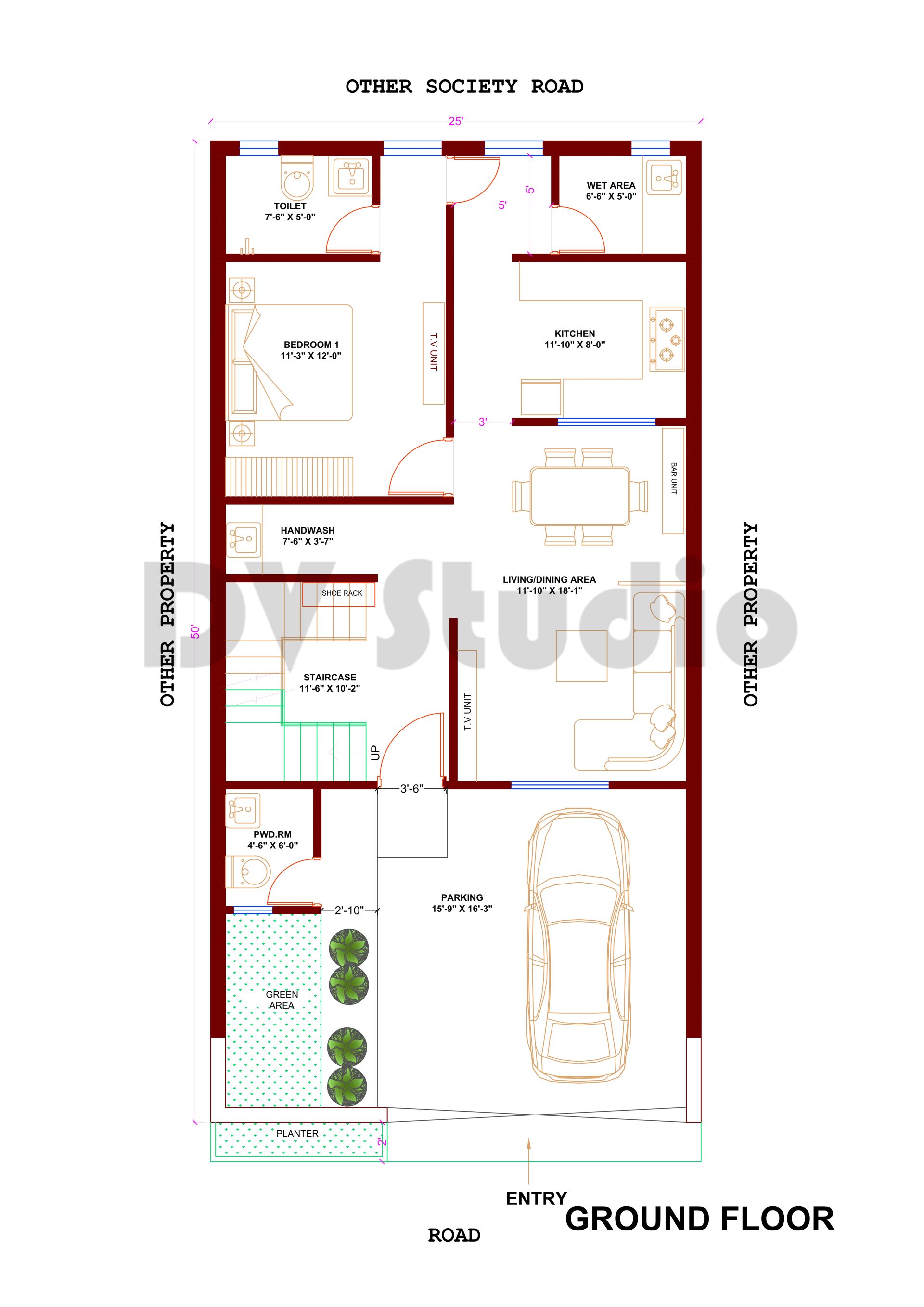 25X50 House Design Option 5 - DV Studio