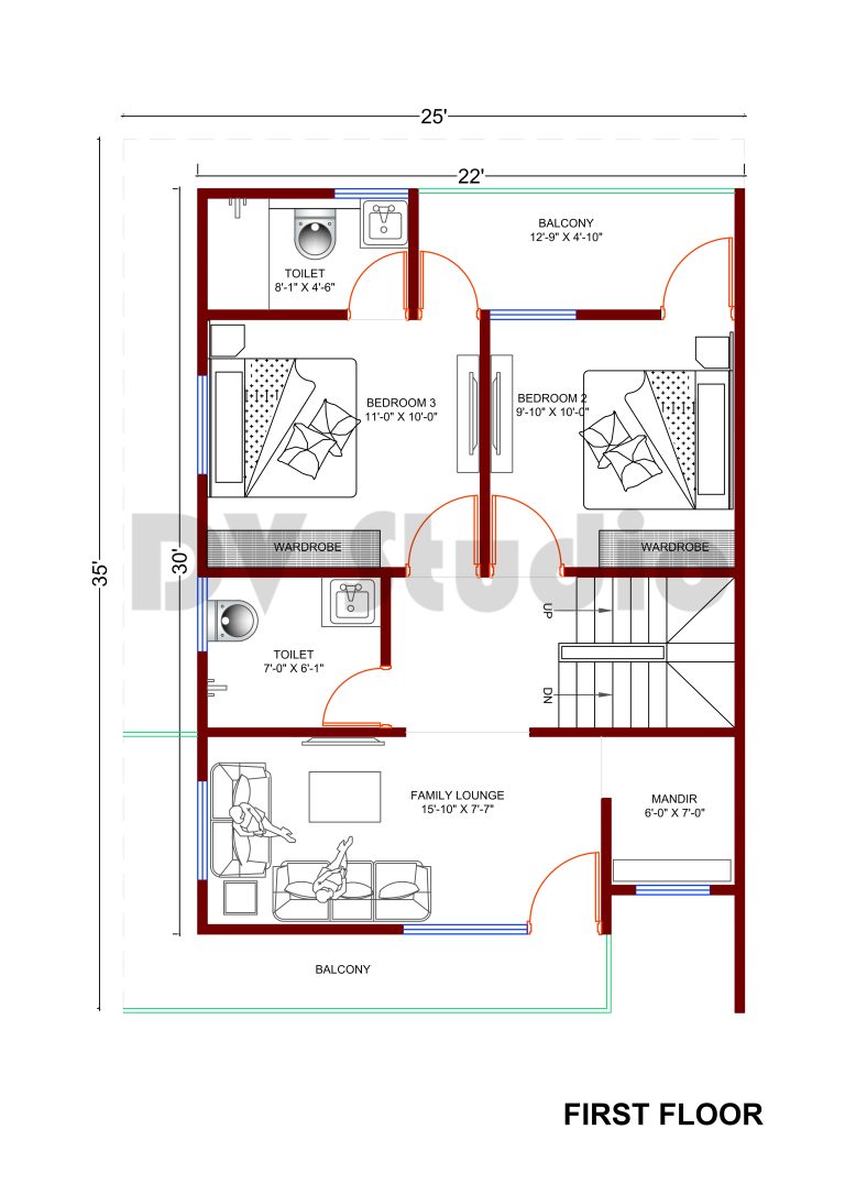 25X35 House Design Option 2 - DV Studio