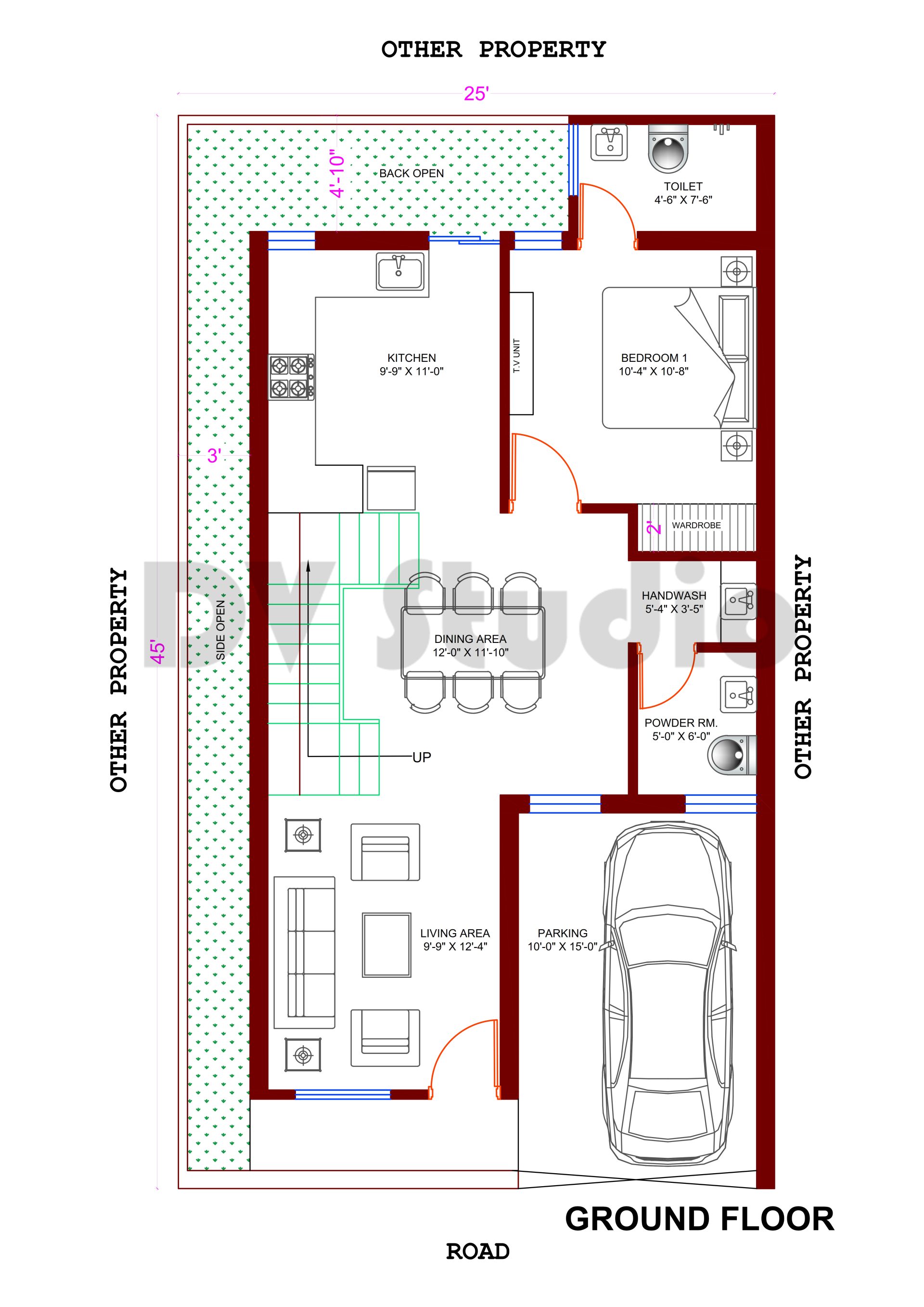 25X45 House Design Option 3 - DV Studio