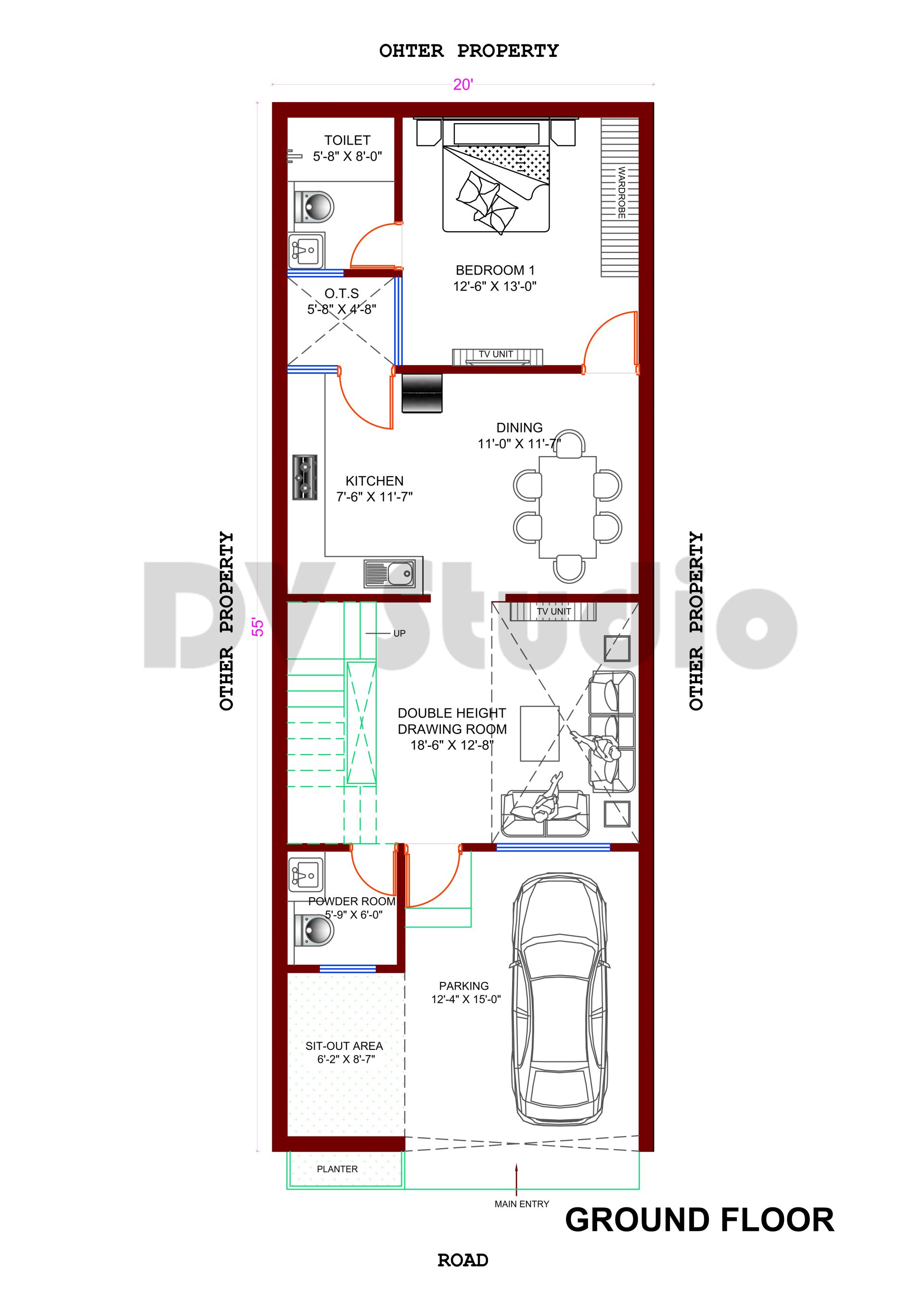 20X55 House Design Option 2 - DV Studio