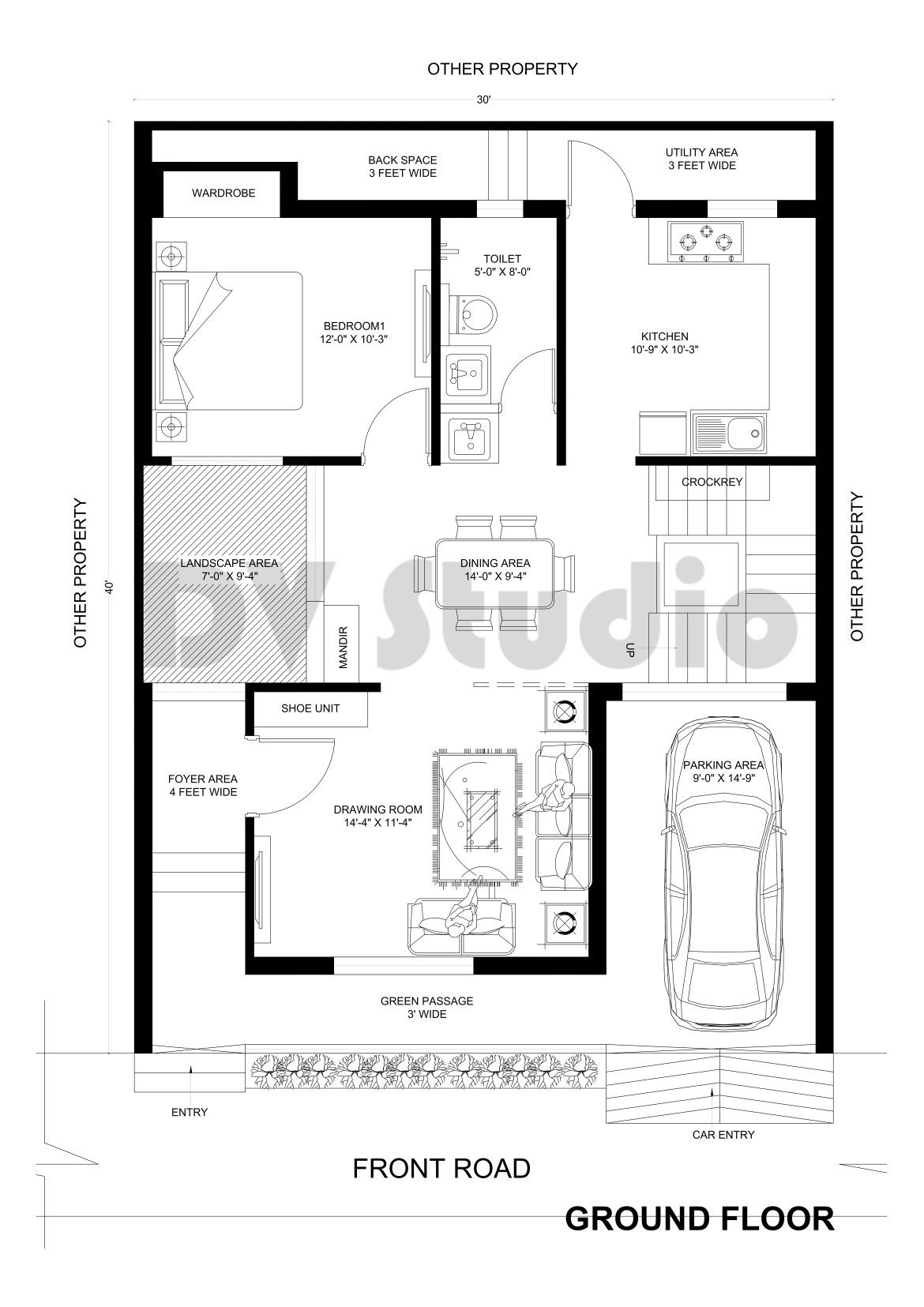 30X40 House Design Option 3 - DV Studio