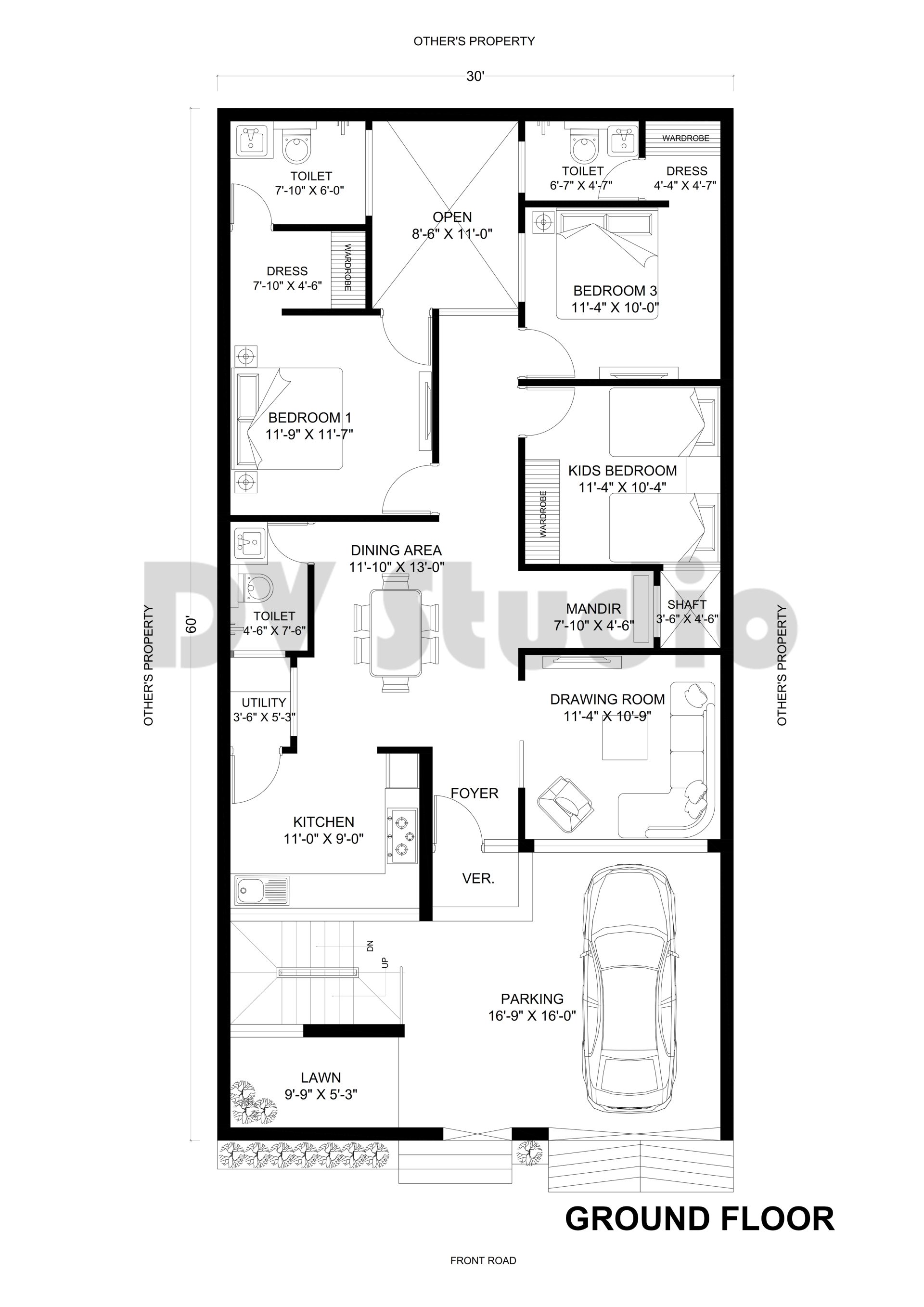 30X60 House Design Option 2 - DV Studio