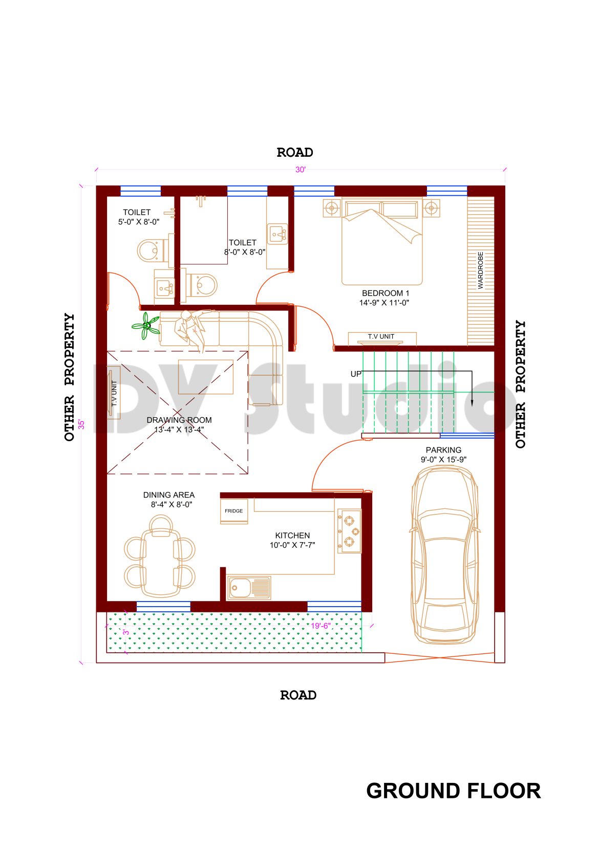 30X35 House Design Option 2 - DV Studio
