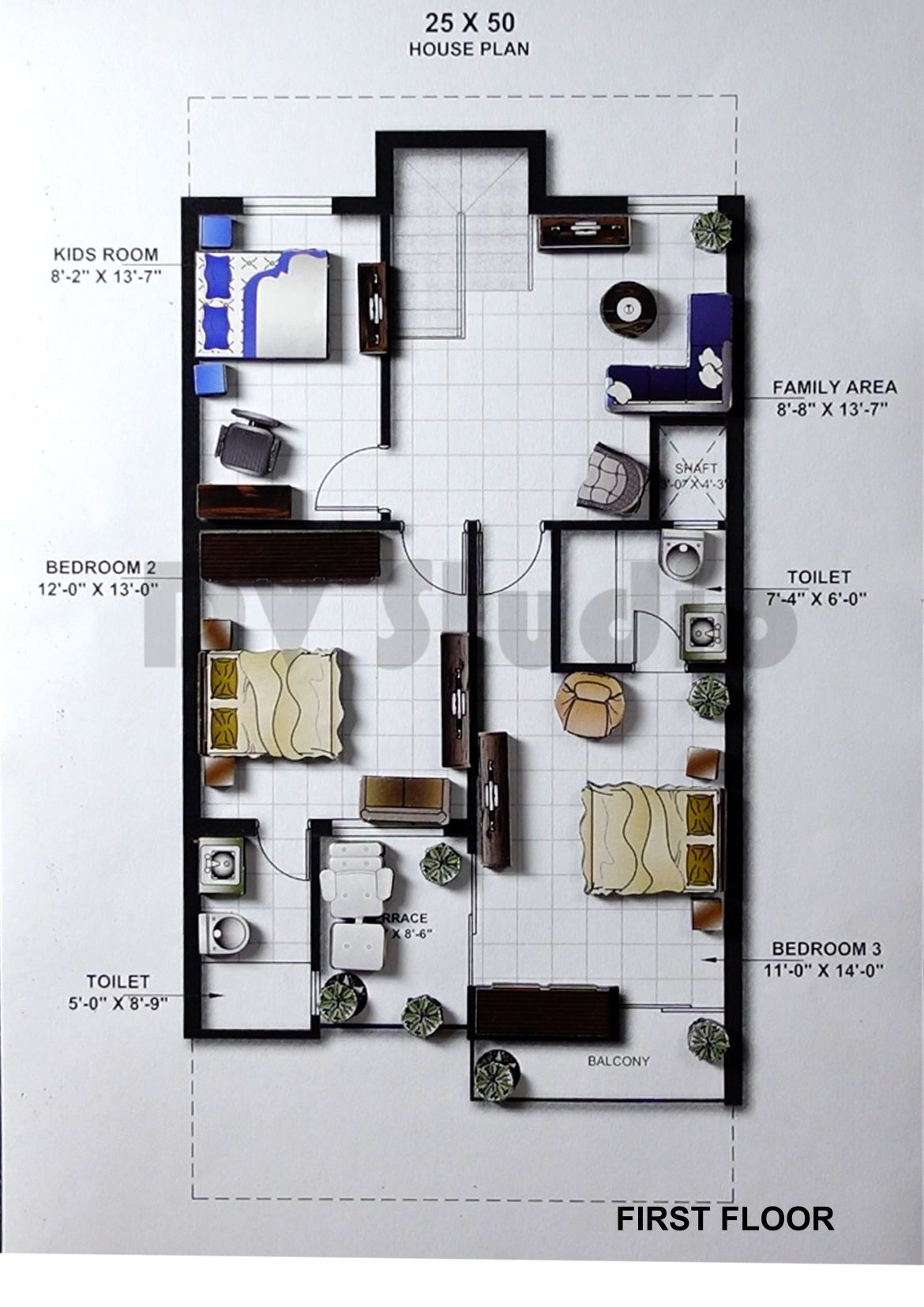 25X50 House Floor Plans - DV Studio
