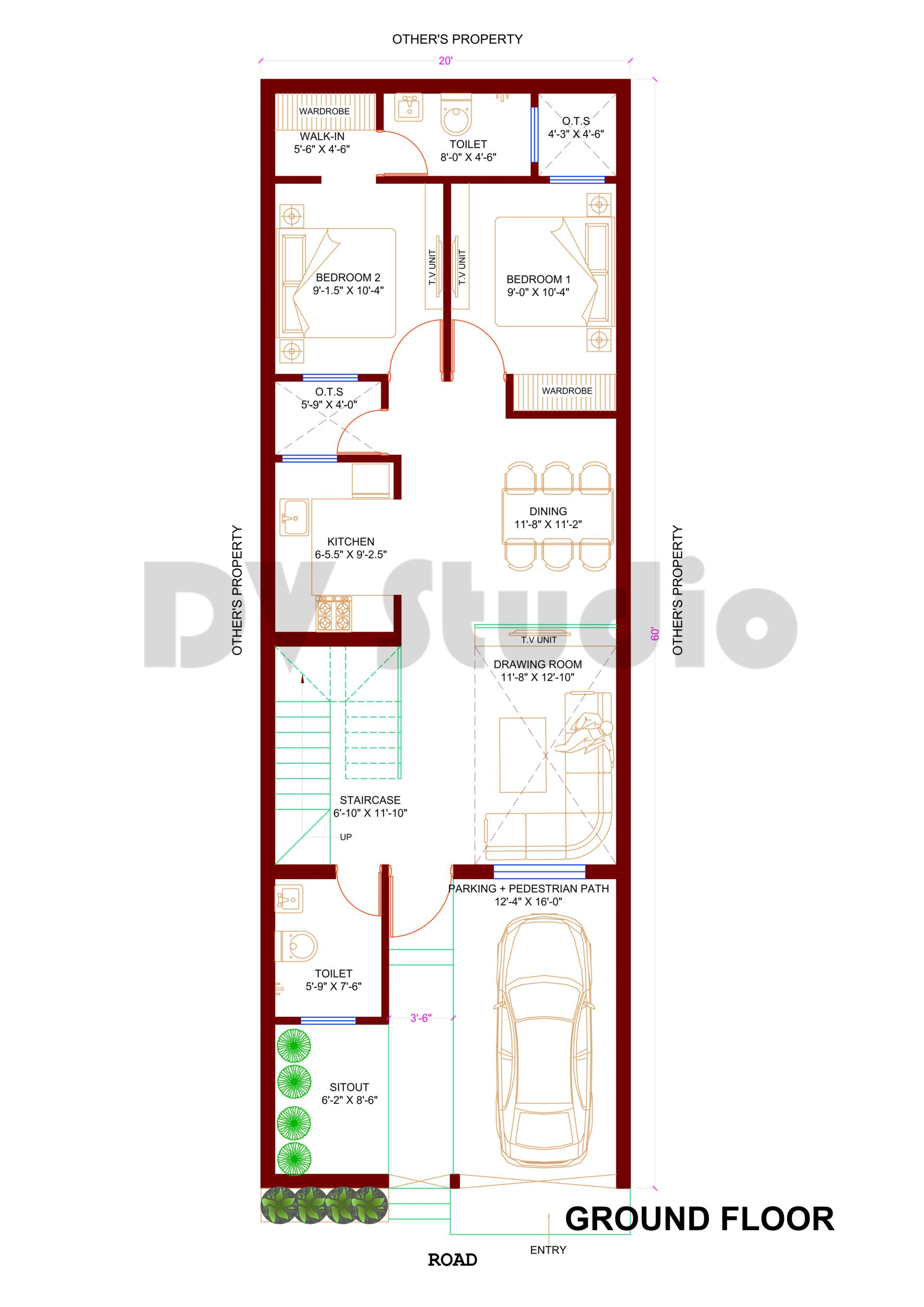 20X60 House Design Option 3 - DV Studio