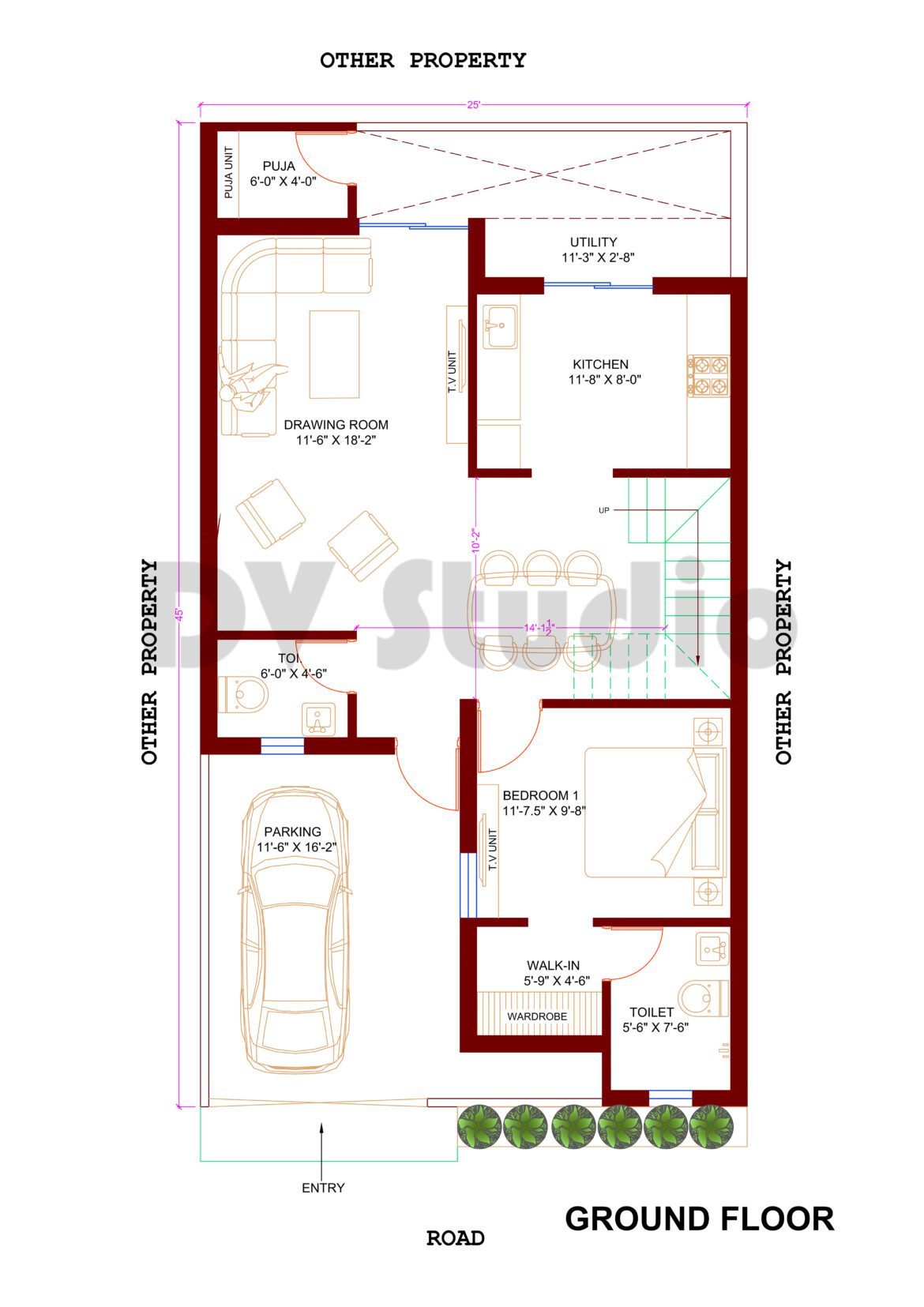 25X45 House Design Option 6 - DV Studio
