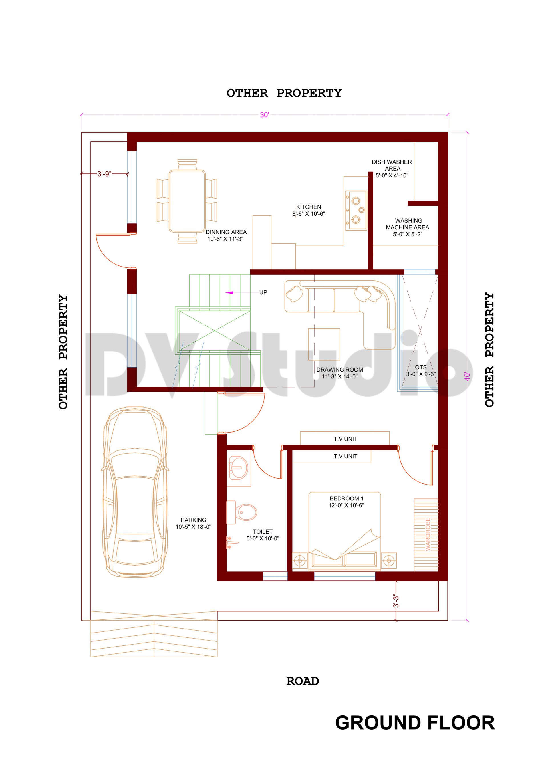 30X40 House Design Option 8 - DV Studio
