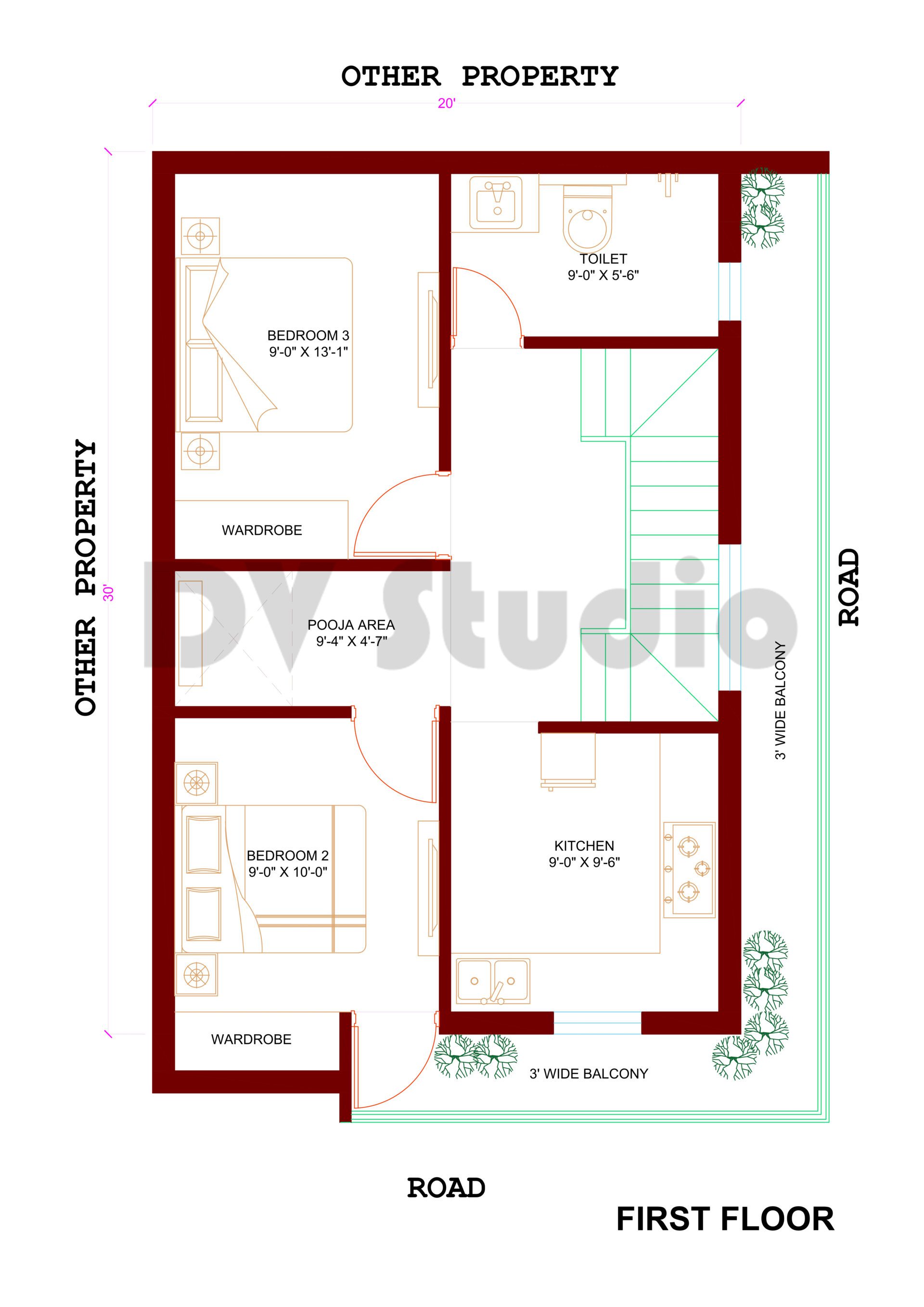 20X30 House Design Option 4 - DV Studio