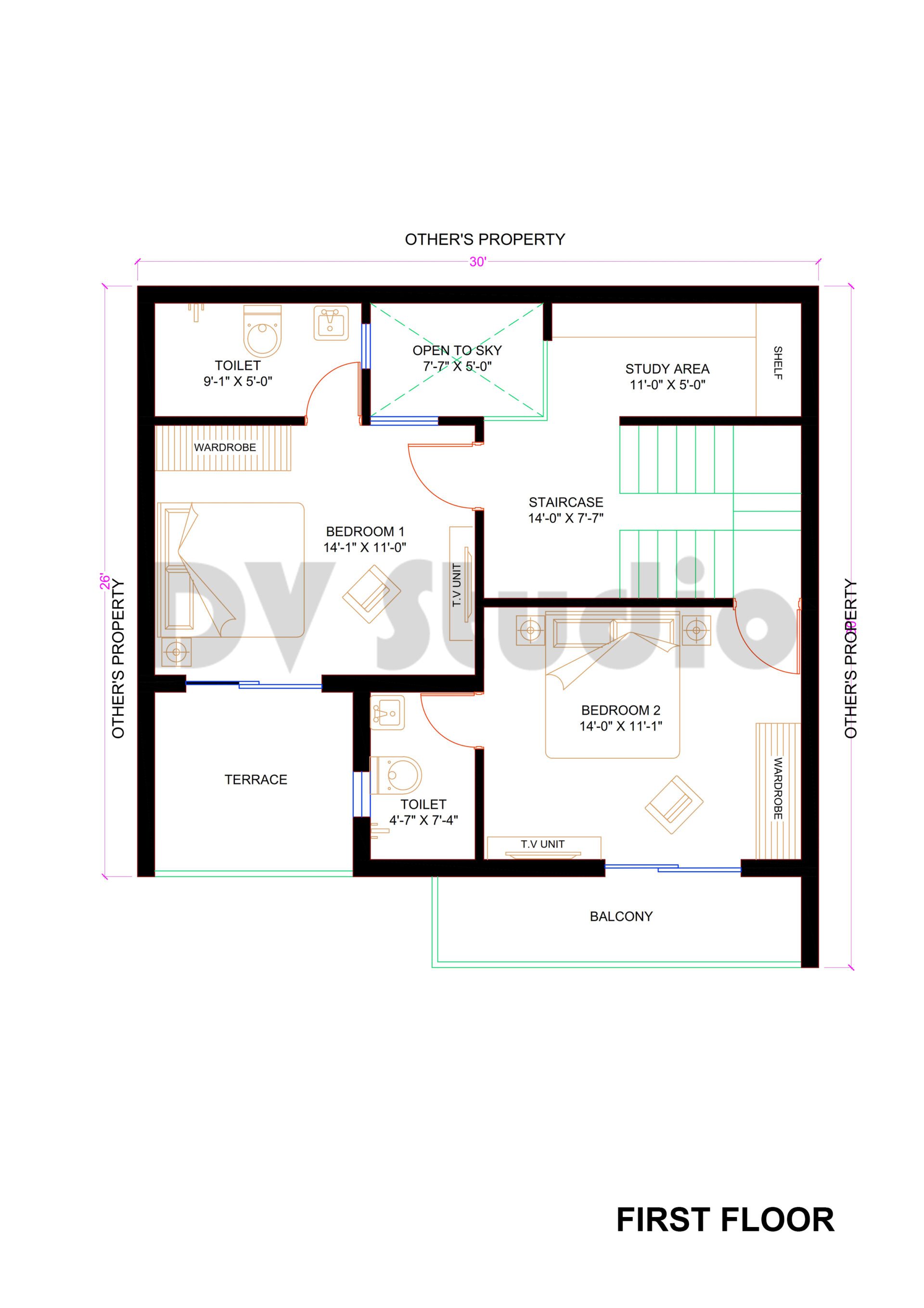 30X30 House Design Option 4 - DV Studio