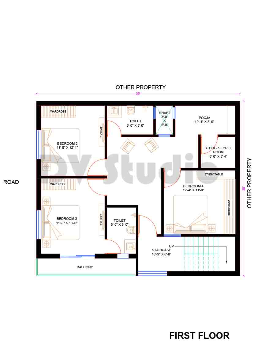 35x30 House Plans - 1050 Sqft| 117 Gaj - DV Studio