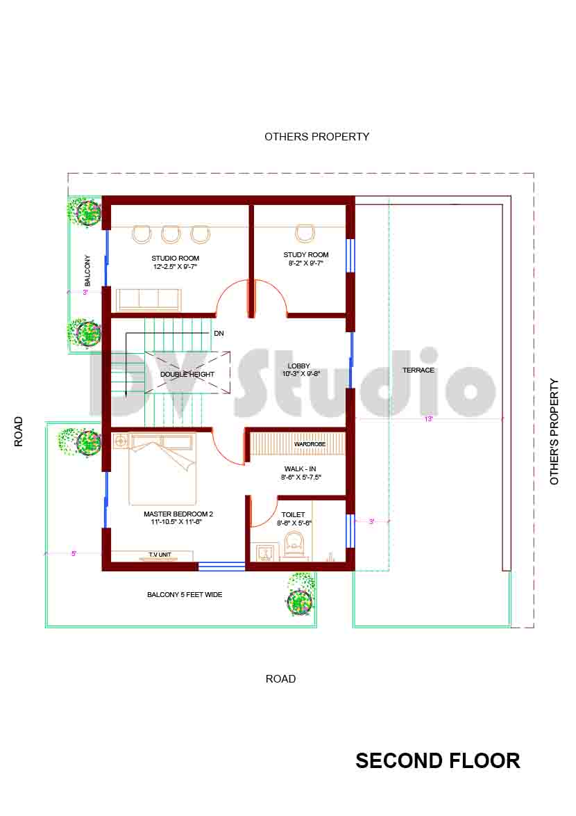 40x40 House Plan Option 3 - 1600 Sqft| 180 Gaj - DV Studio