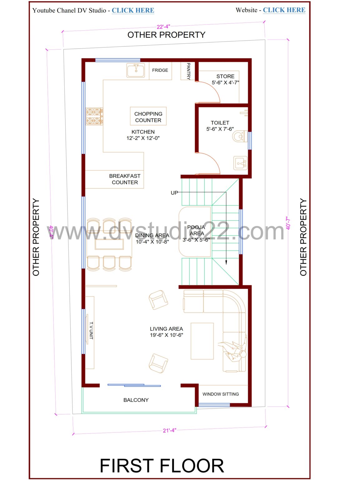 22x40 House Plans - 880 Sqft | 98 Gaj - DV Studio