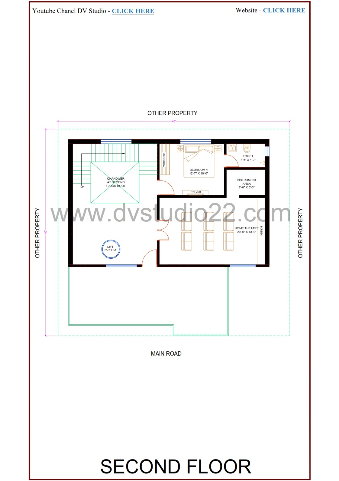 45x40 House Plans Option 2 - 1800 Sqft | 200 Gaj - DV Studio