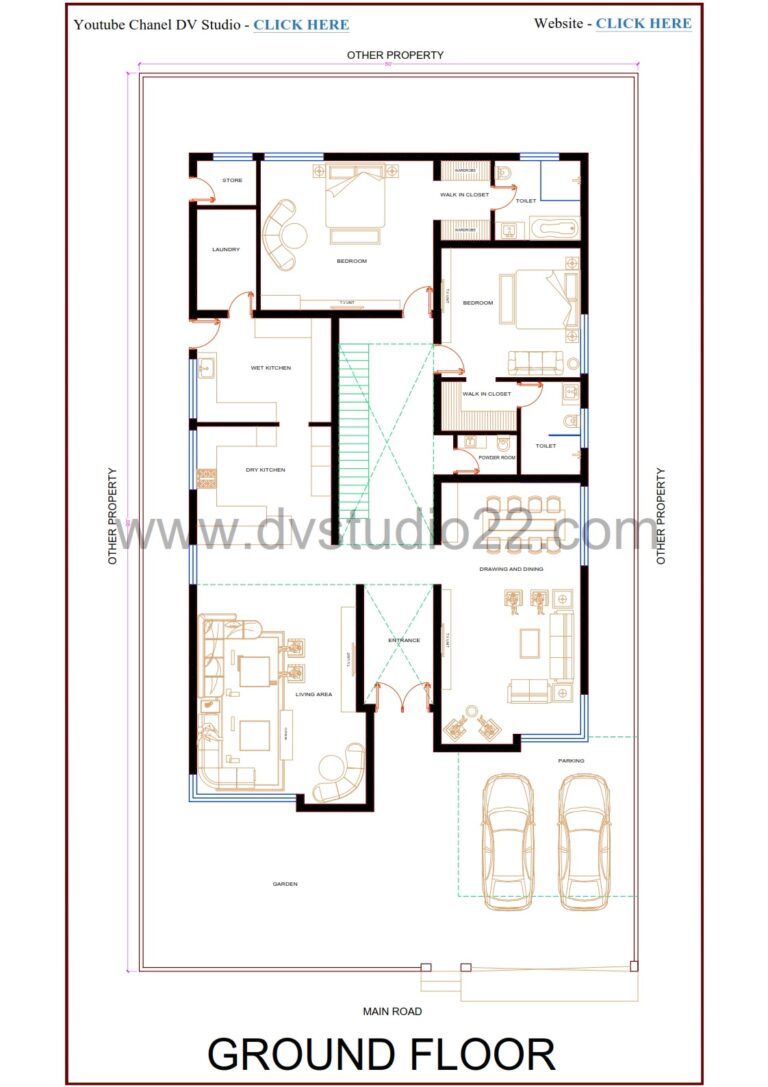 500 Sq Yards 5BHK House Plans 3D - 4500 Sqft | 500 Gaj - DV Studio